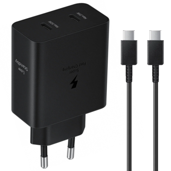 СЗУ Samsung Super Fast Charge 50W Duo 3A 2xUSB-C + кабель Type-C - Type-C 5A (EP-T5020XBEG) Black