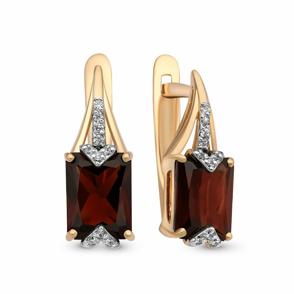 Серьги, красное золото, 585 проба, родирование, фианит, гранат