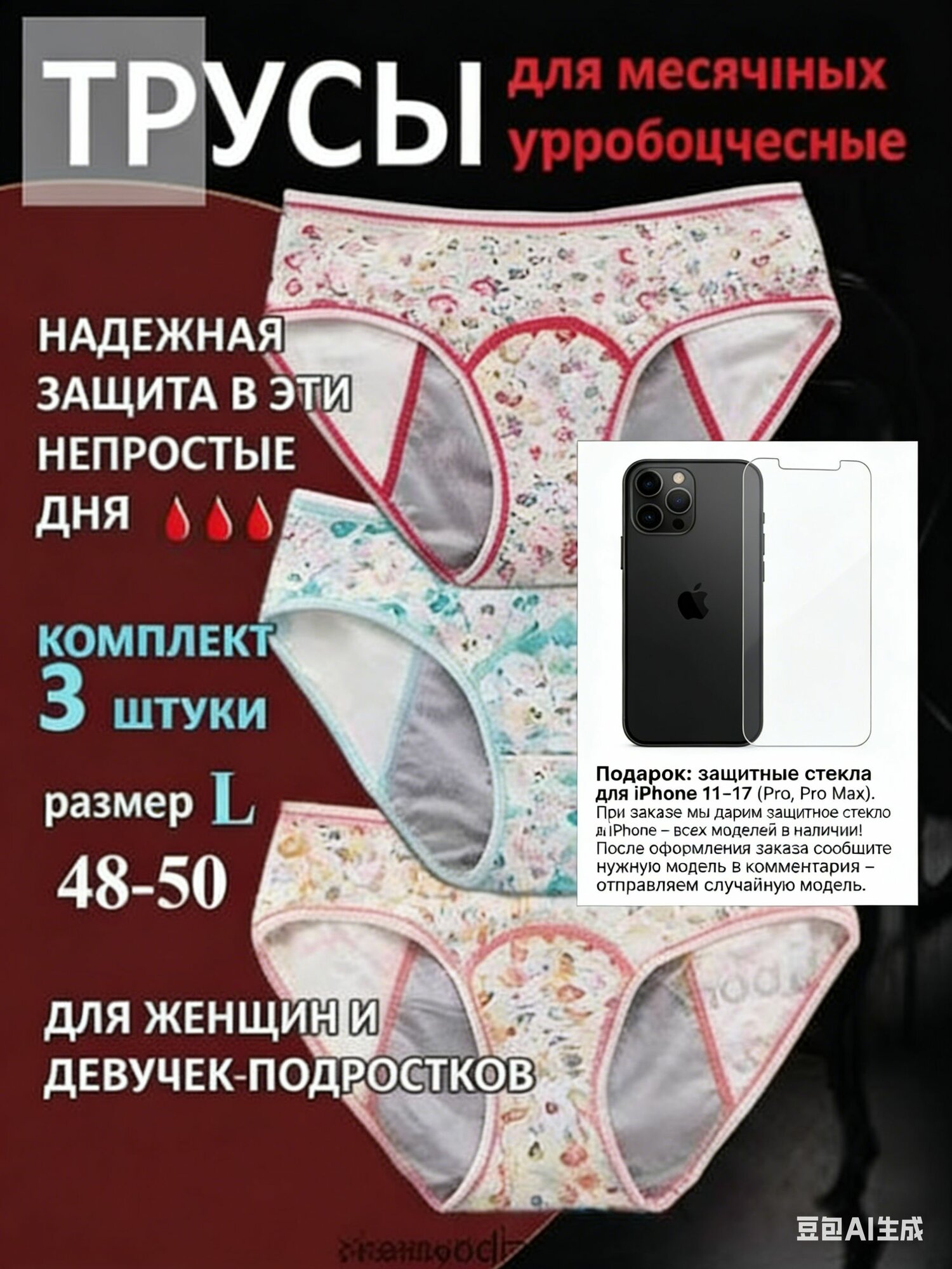 Трусы менструальные многоразовые впитывающие урологические для месячных