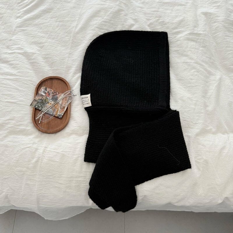 Стиль заказа~Красная балаклава для женщин, шерстяная вязаная шапка, защита ушей, комбинация шапки и шарфа