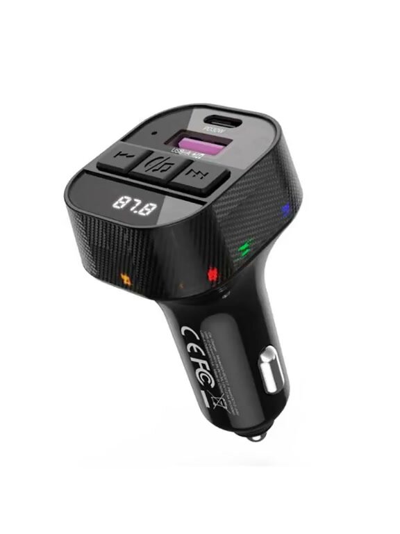 FM модулятор (трансмиттер) XO-BCC17 bluetooth, 3.1А USB, type-c, цвет черный — фото 1
