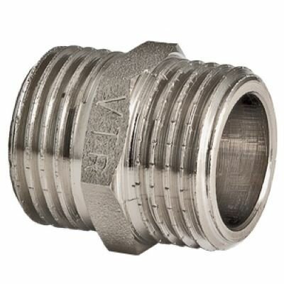 Ниппель резьбовой VALTEC 1/2M-1/2M, никелированная латунь (VTr. 582. N.)
