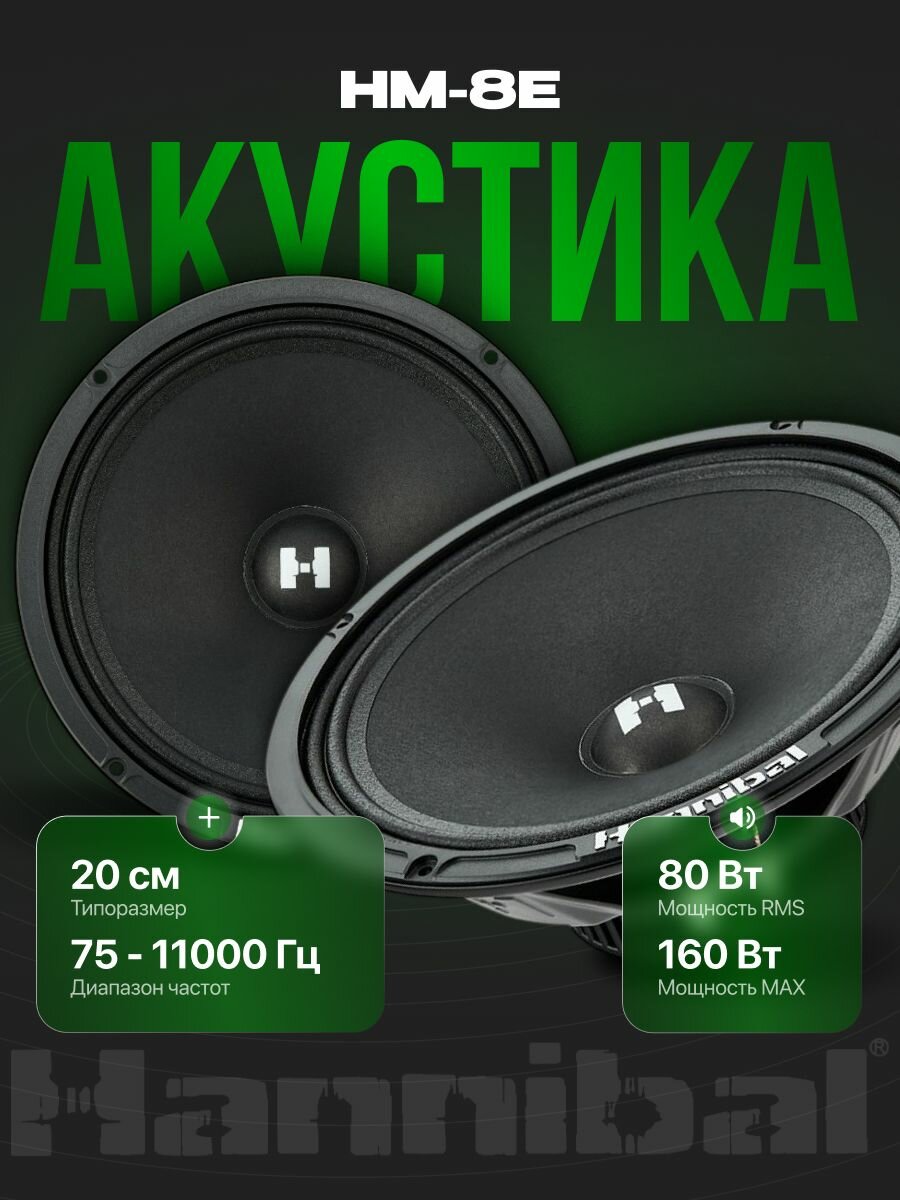 Динамики автомобильные Deaf Bonce Hannibal HM-8Е, динамики 20см, Alphard