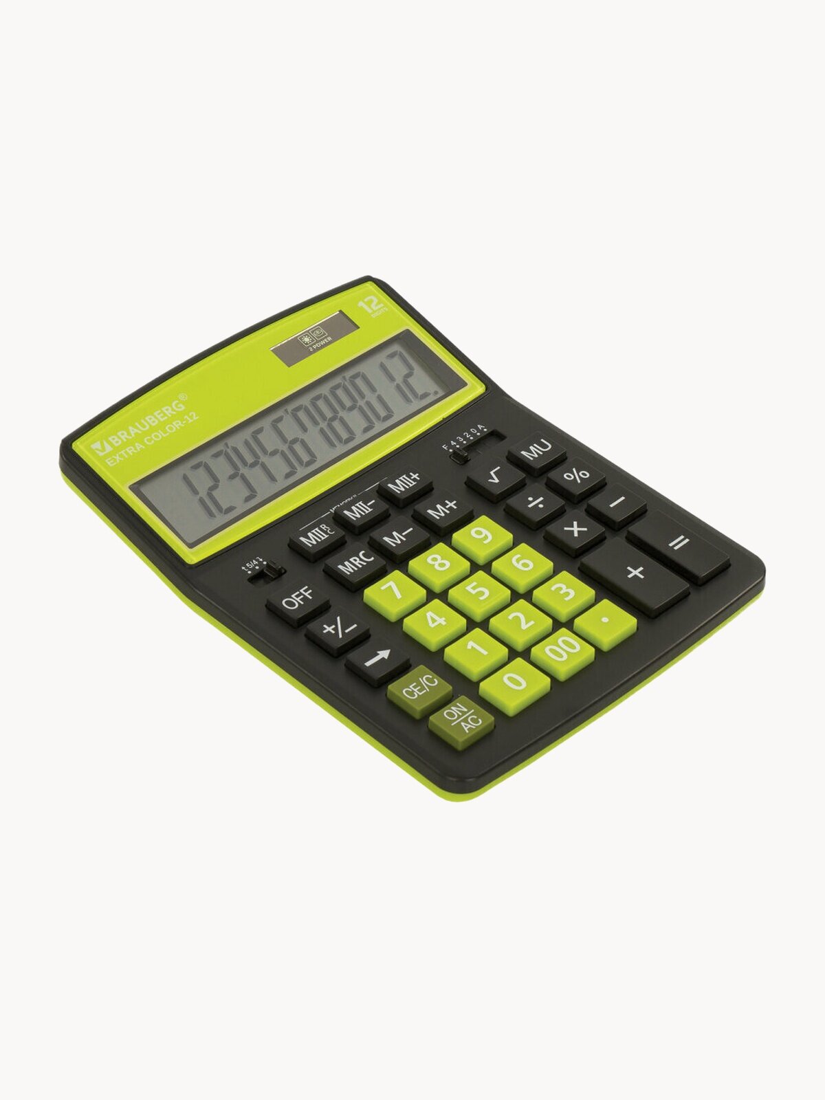 Калькулятор настольный BRAUBERG EXTRA COLOR-12-BKLG (206x155 мм), 12 разрядов, двойное питание, черно-салатовый, 250477