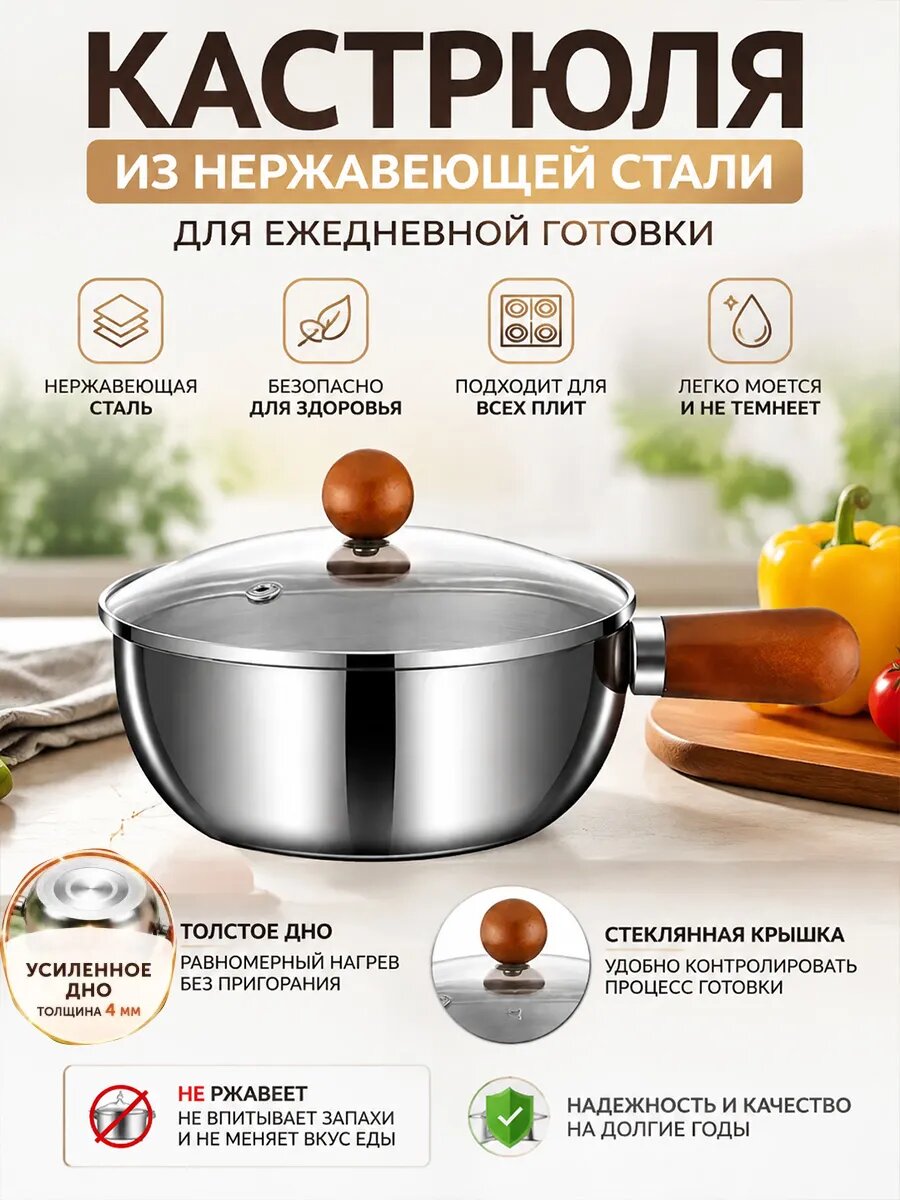 Небольшая кастрюля объемом 1 литр с крышкой