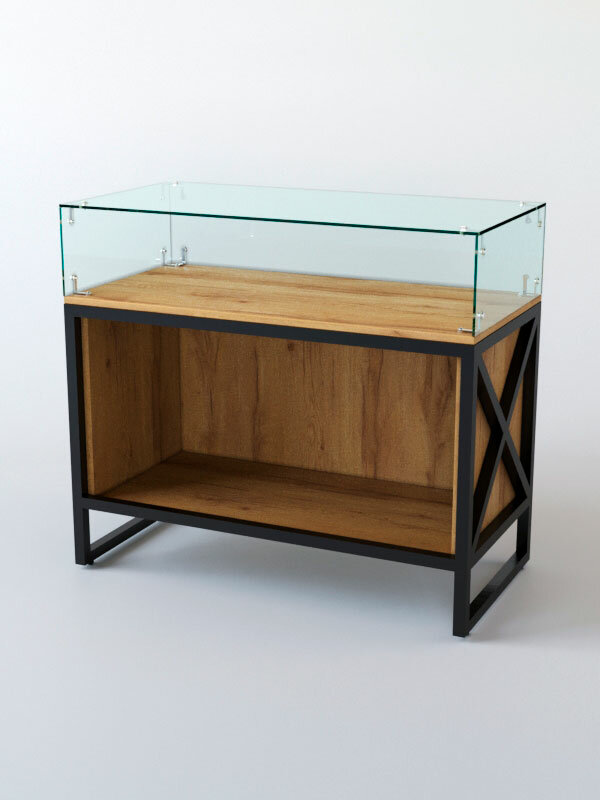 Торговый стеклянный прилавок "лофт стиль" №14 (без дверок), Дуб Золотистый U1148