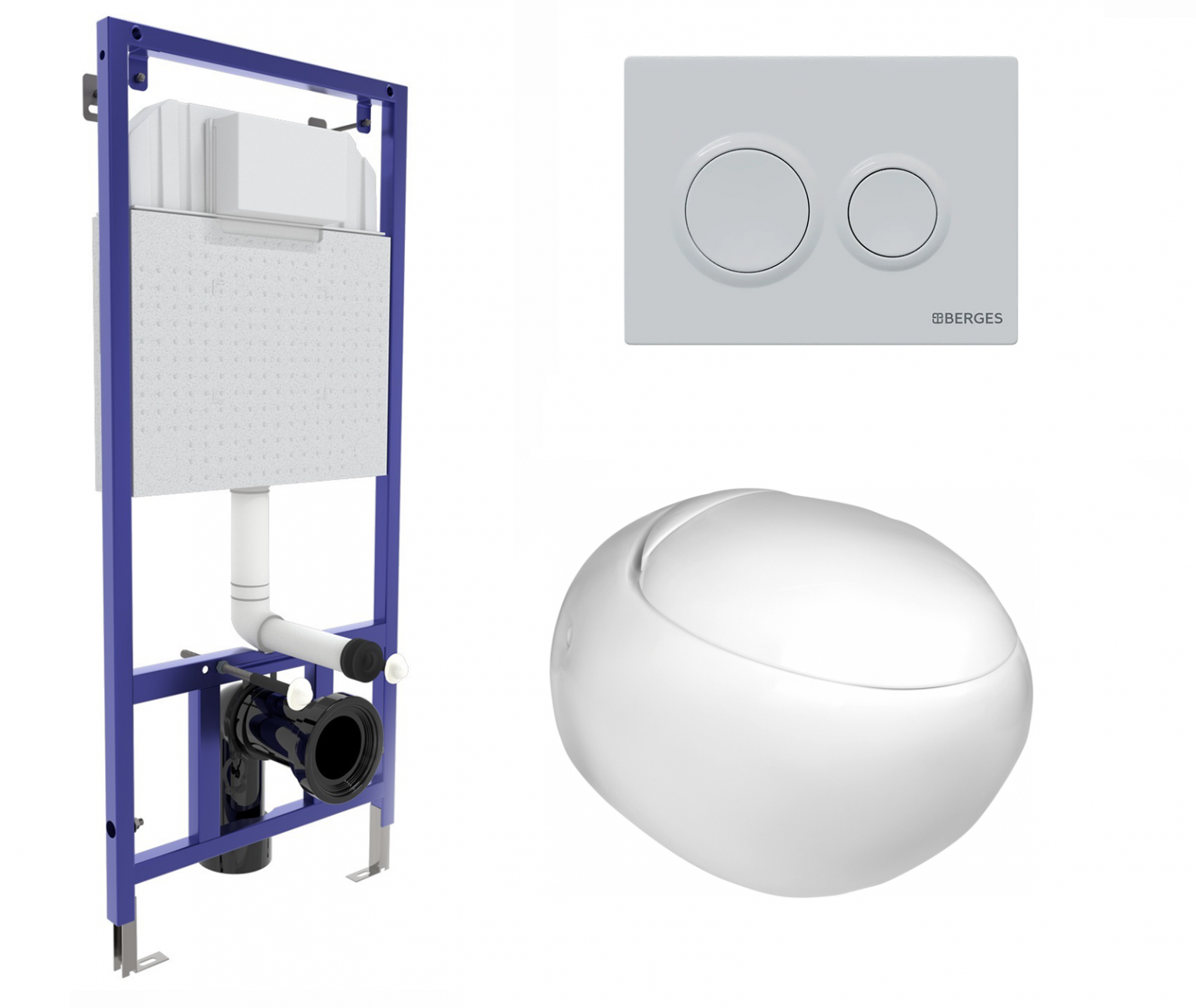 Комплект 3 в 1 инсталляция Berges Novum O4 + Подвесной унитаз WeltWasser Jeckenbach с кнопкой белой