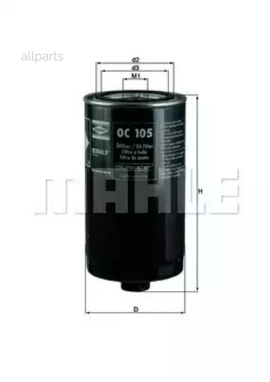 MAHLE OC105 Фильтр масл. VW LT 2.4TD, T4 2.5L,2.5TD/VOLVO 740,760,940,960 2.4TD