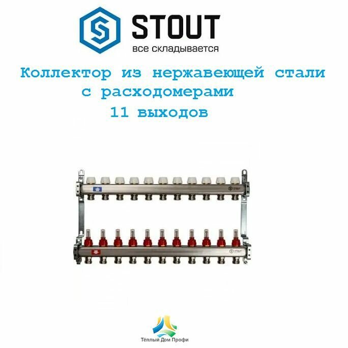 Коллектор STOUT из нержавеющей стали с расходомерами 11 выходов