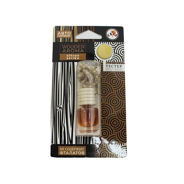 Ароматизатор FOUETTE "Wooden Aroma" WA-05 "Citrus Strike" подвесной, в стеклянном флаконе