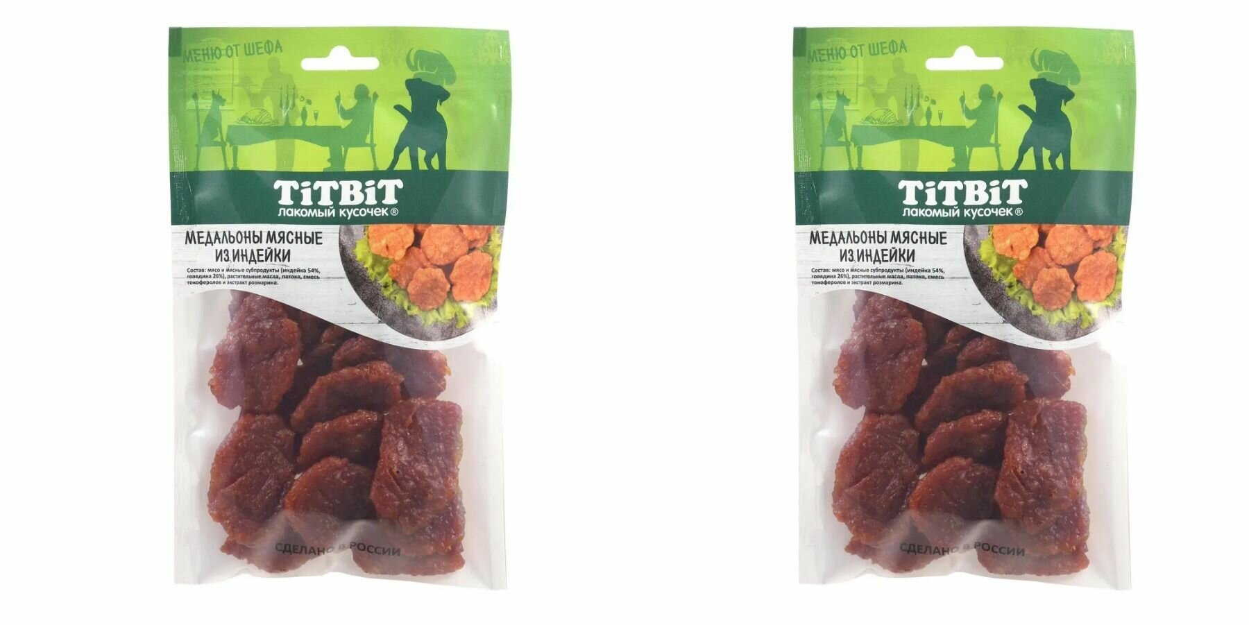 Titbit Лакомство для собак, Меню от Шефа Медальоны мясные из индейки, 80 г, 2 шт