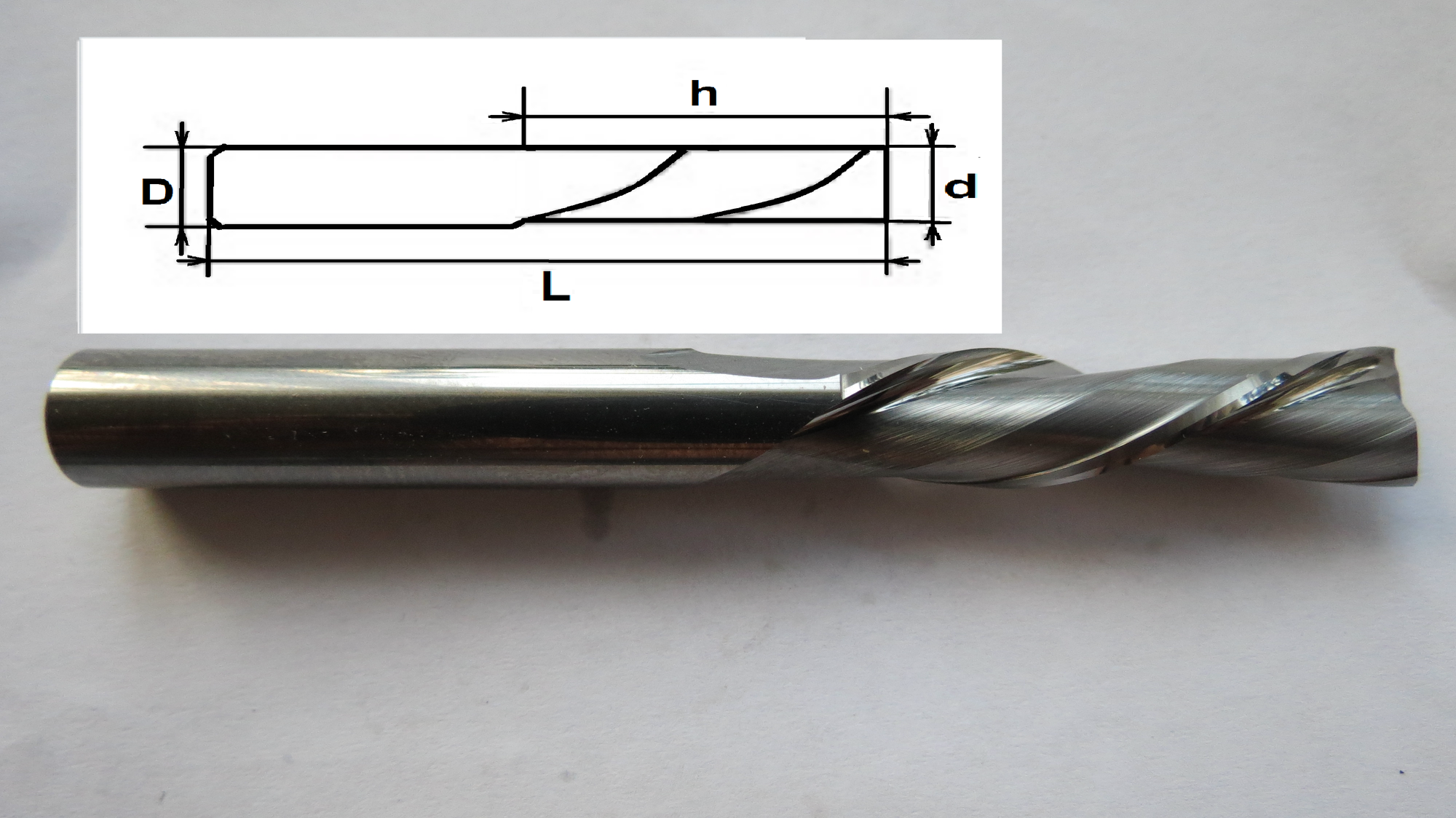 Спиральная двухзаходная фреза SZX617, d-6/ h-17/ D-6/ L-50. A series (с удалением стружки в низ) для ЧПУ станка