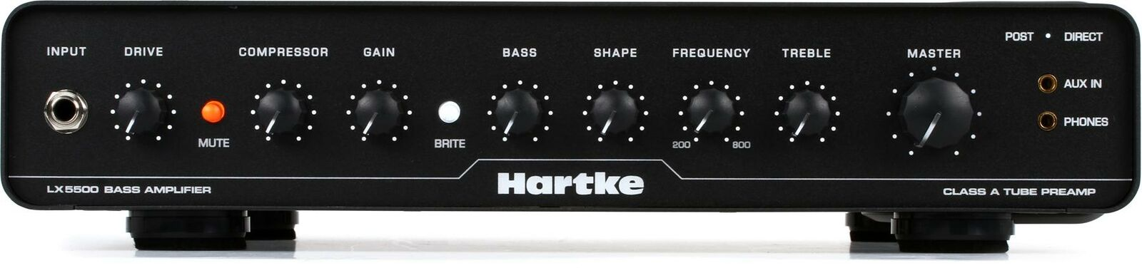 Hartke LX5500 басовый усилитель 500Вт/4 ом, 330Вт/8 ом, класc D, ламповый и транзисторный предусилители, Countur, компрессор, вход Active/Passive, вес 3,6 кг