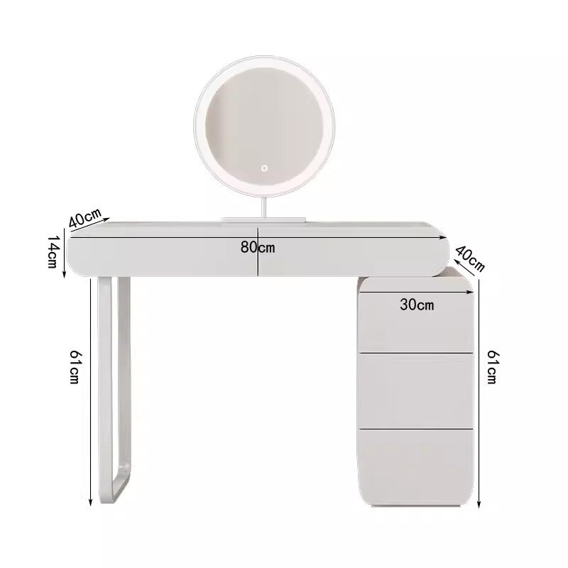 Туалетный столик с тумбой и зеркалом 80 см Solo Bianco (Стол 80см + зеркало + тумба 30см)