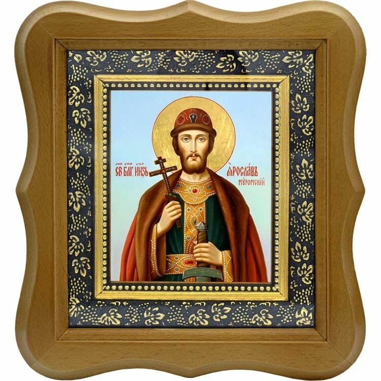 Ярослав (Константин) Муромский Святой благоверный князь. Икона на холсте. (10 х 12 см / В фигурном киоте)