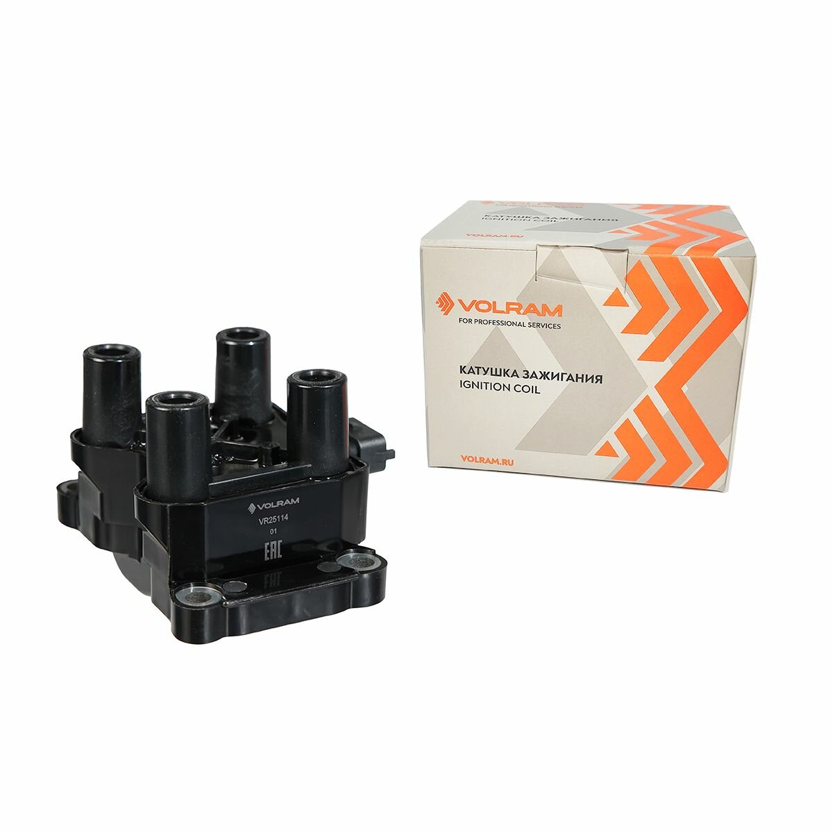 Катушка зажигания VOLRAM VR25114 для ВАЗ 2110-2112, LADA Kalina, Priora, Granta, Niva; (1.6, дв. 8 кл.)