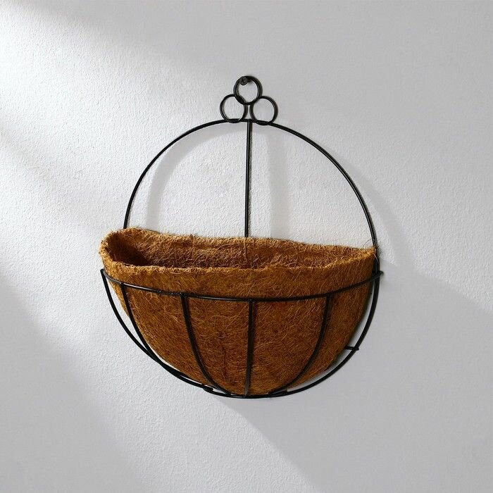 Кашпо настенное, d 25 см, с кокосовым вкладышем, Полусфера , Greengo