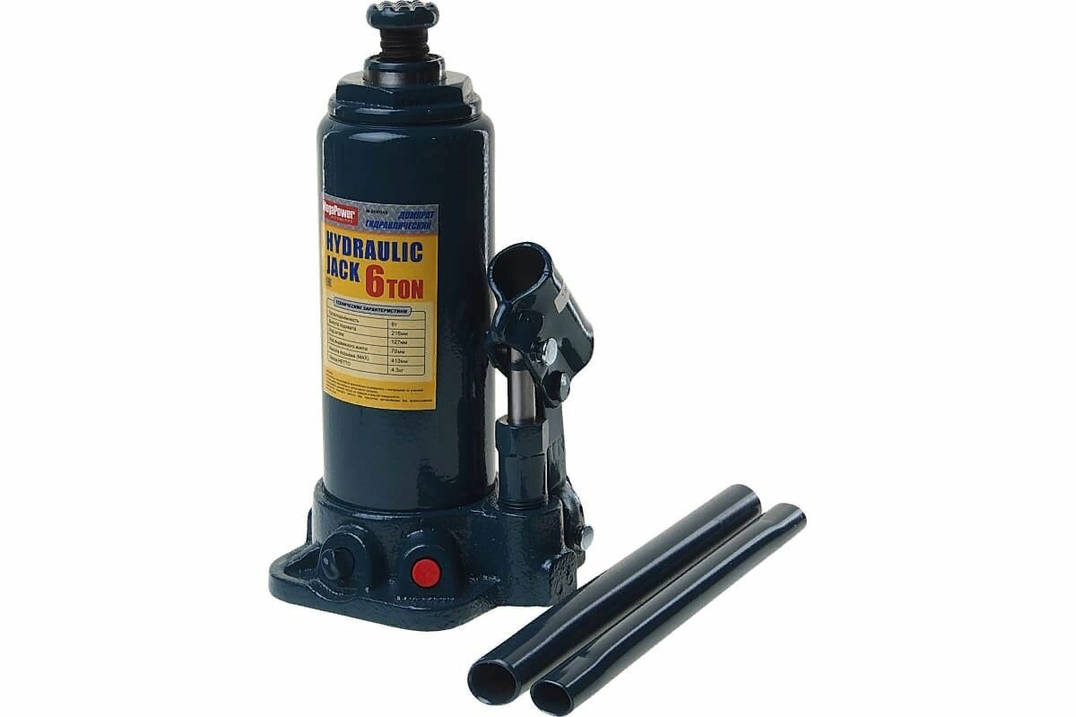 Домкрат гидравлический M-90604S бутылочный 6т (выс. подъема 216-413мм) с клапаном в кейсе MEGAPOWER