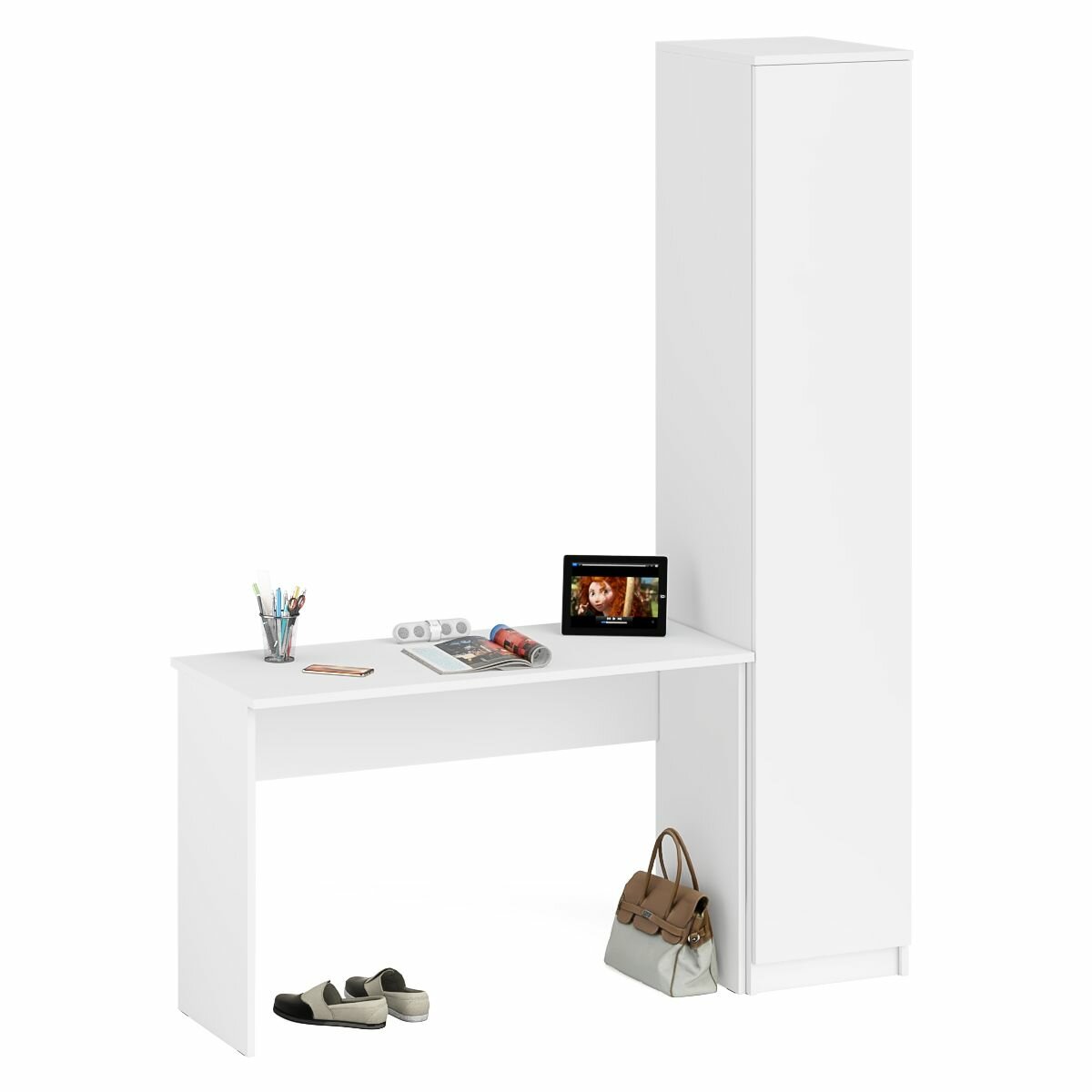 Письменный стол с пеналом СВК Мори МШ400 цвет белый, 160,8х50,4х209,6 см.