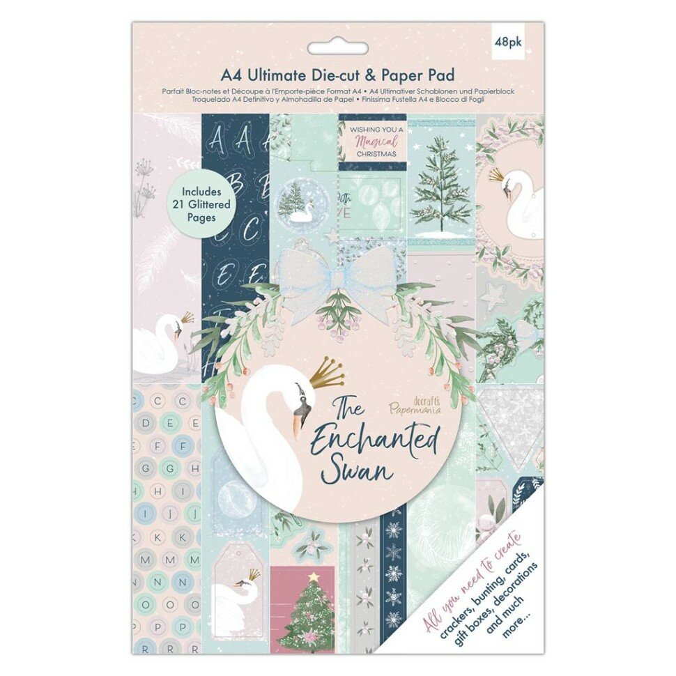 #PMA160281 Набор для скрап-проектов "THE ENCHANTED SWAN" с высеченными элементами и бумагой 21 х 29.7 см Docrafts бумага 22 листа А4 , мини-конверты, высеченные элементы, тэги, флажки, этикетки, коробочки, алфавит, пергаментная бумага