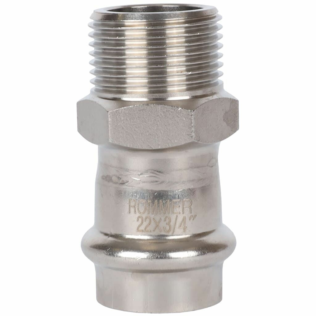 Переходник с НР нерж. сталь 22 х 3/4" ROMMER