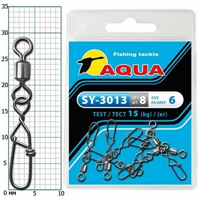 Карабин с вертлюгом для рыбалки AQUA SY-3013 №06 (упк. 8 шт.)