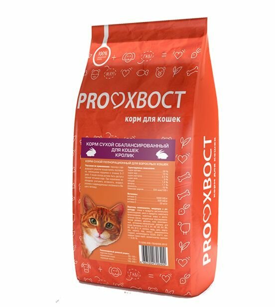 Полнорационный сухой корм прохвост для кошек Кролик 10кг