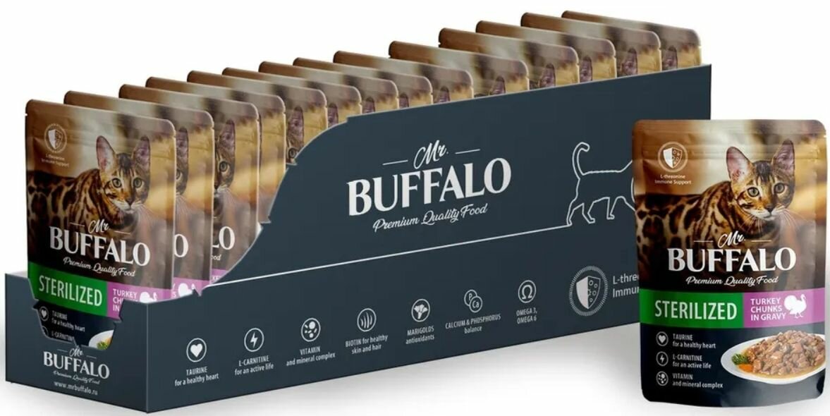 Mr.Buffalo Влажный корм для стерилизованных кошек Sterilised, индейка в соусе, 85 г, 24 шт