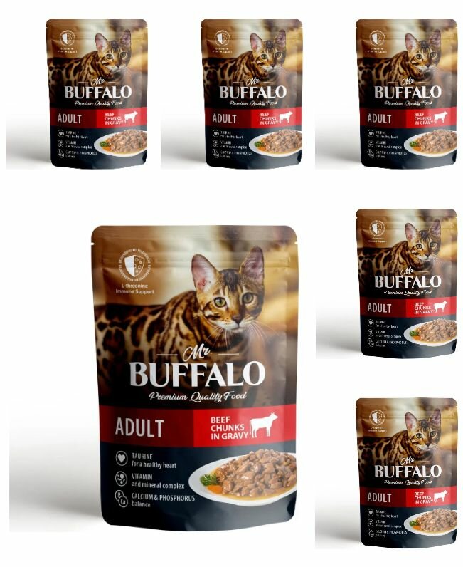 Mr. Buffalo adult Пауч влажный корм для кошек, говядина в соусе, 85 г, 6 шт