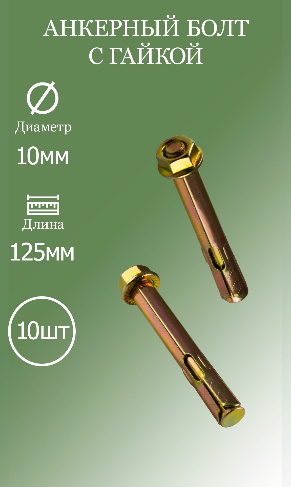 Анкерный болт с гайкой 10х125, 10 шт.