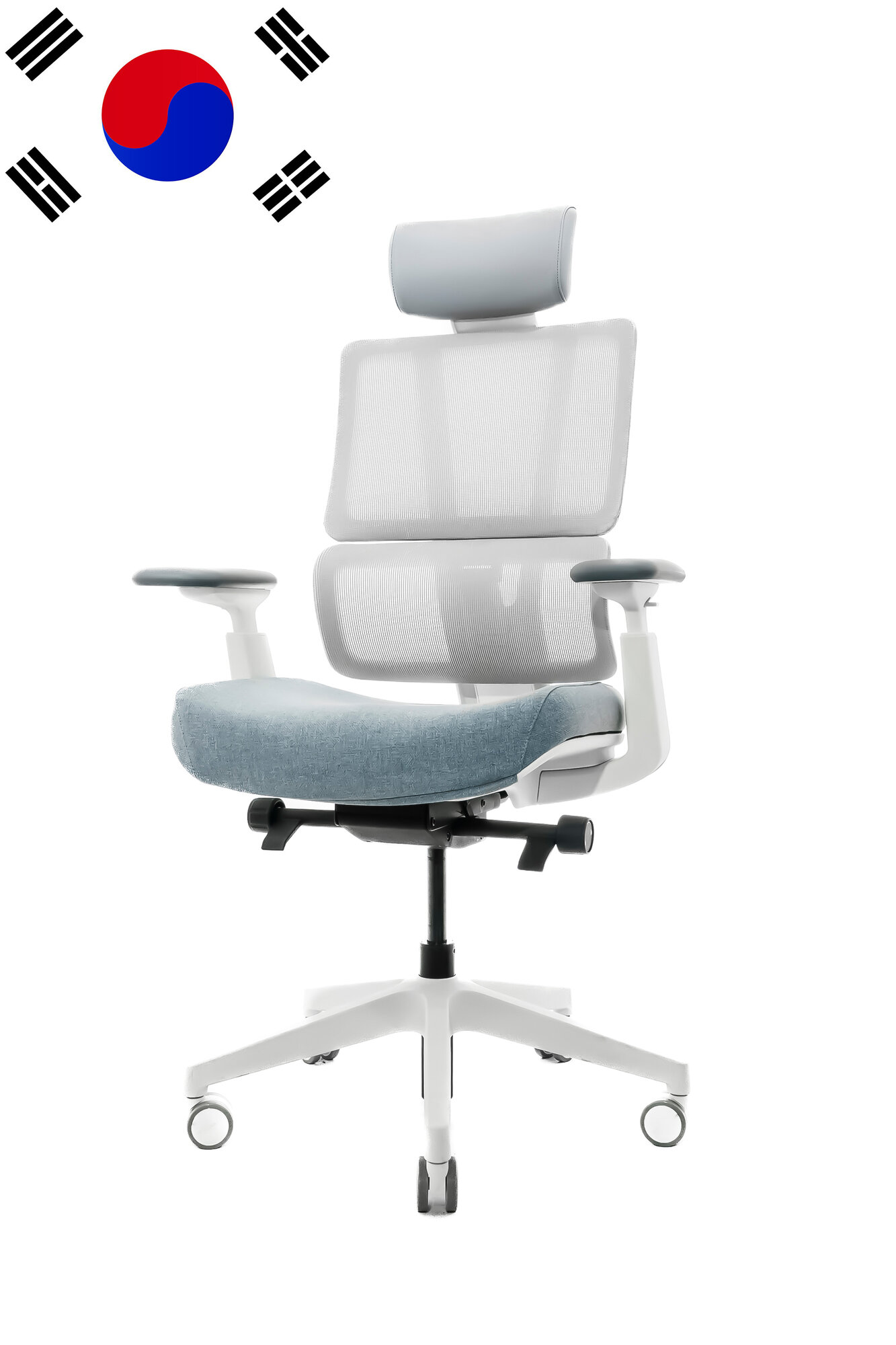 Кресло FALTO G2 PRO (5 позиций выдвижения поясницы, сетка, ткань, каркас белый, серый)