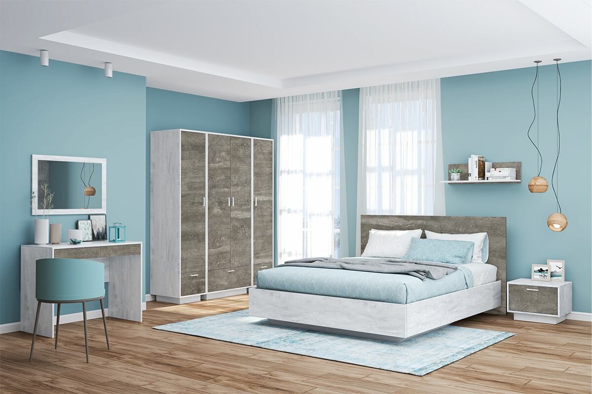 Комплект мебели для спальни "Эго" МС (ПД) (композиция №4) Бетон Светлый/Камень Темный