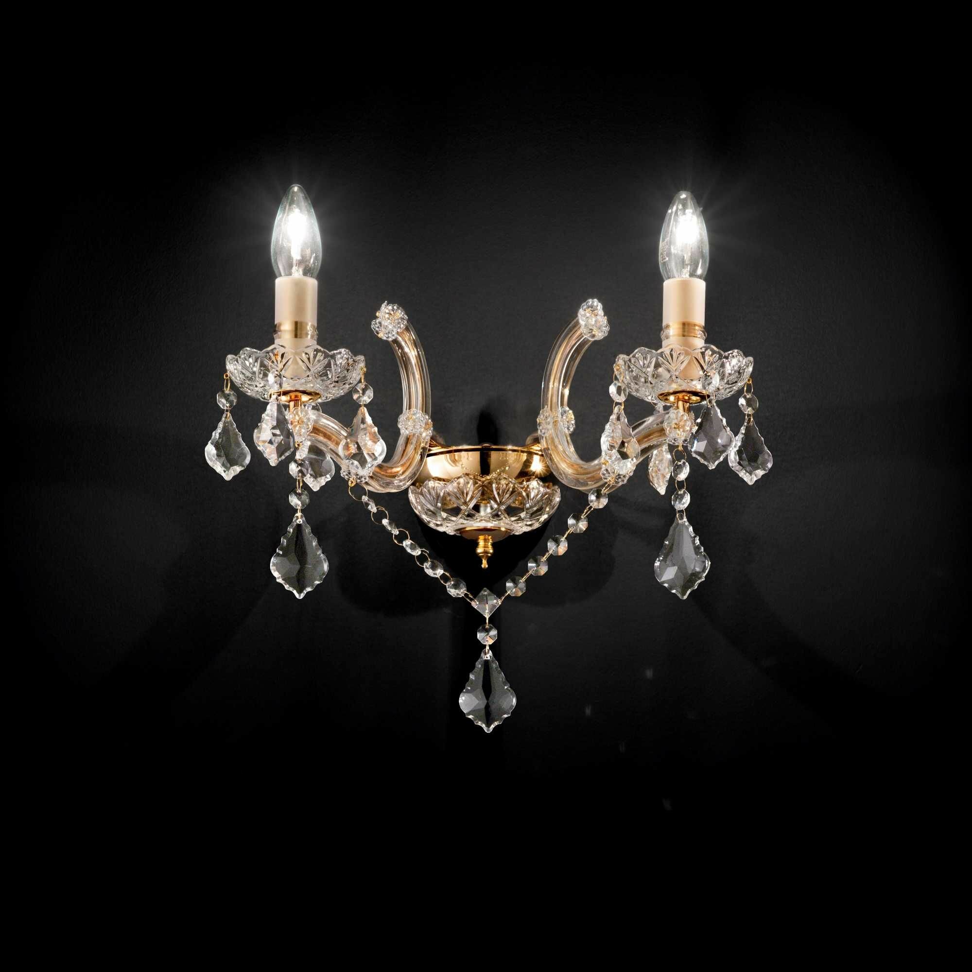 Светильник настенный бра ideal lux Florian AP2 макс.2x40Вт IP20 Е14 230В Прозрачный/Золотой Хрусталь/Металл Без ламп 035659.