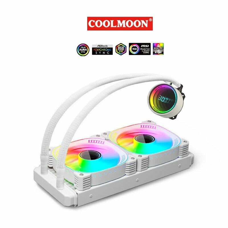 Система водяного охлаждения процессора Coolmoon ARGB 240 с датчиком температуры. Белый
