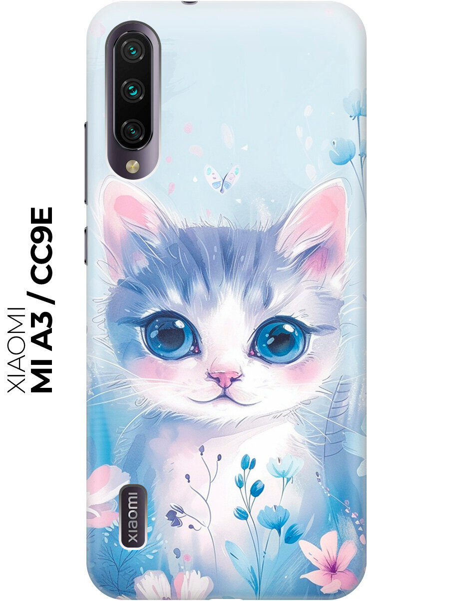 Силиконовый чехол на Xiaomi Mi A3 / CC9e с принтом "Котик в цветах"