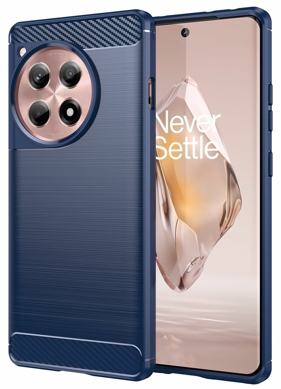 Чехол на OnePlus 12R силиконовый карбон сталь синий противоударный