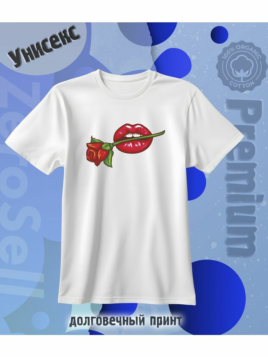 Футболка поцелуй губы роза