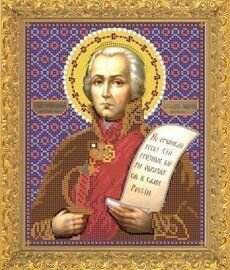 Схема для частичной вышивки бисером с нанесенным рисунком (19*24см.) Бис 779 "Святой Фёдор"
