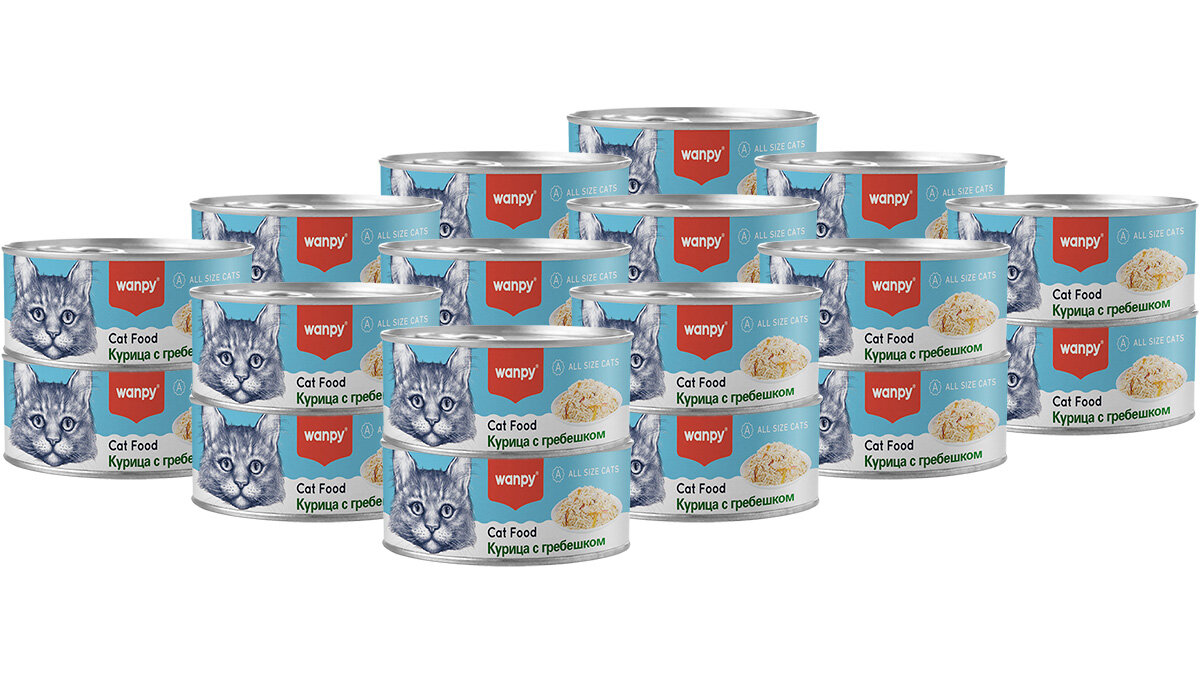 Корм влажный Wanpy Cat для кошек, курица и гребешок, 95 г х 24 шт