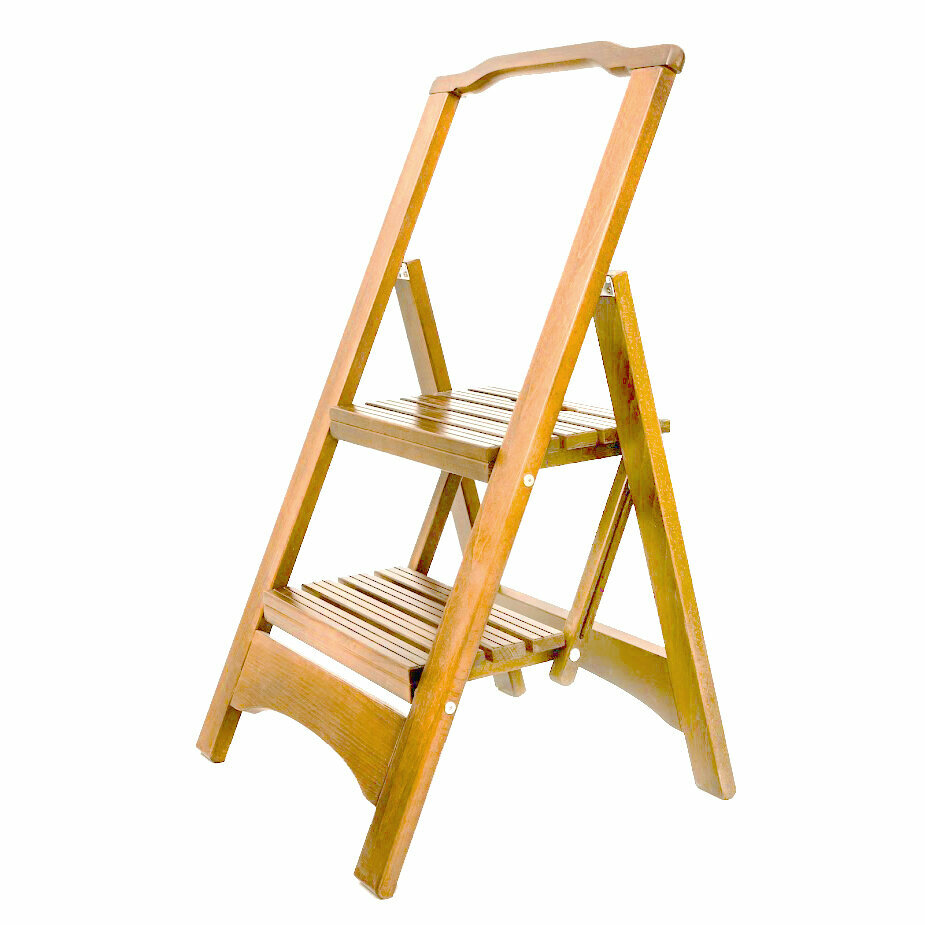 Стремянка деревянная мики с широкими ступенями 2-х ступенчатая, натуральный бук