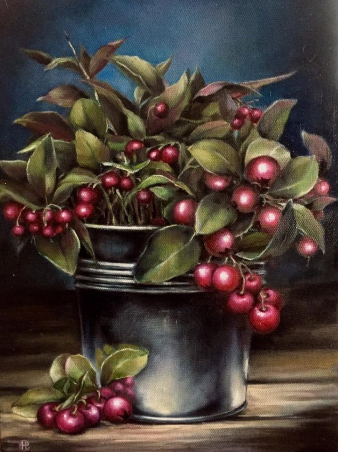 Картина Сосновиковой Н. Ю. "Брусничный натюрморт", масло, холст, на подрамнике, 30x40 см