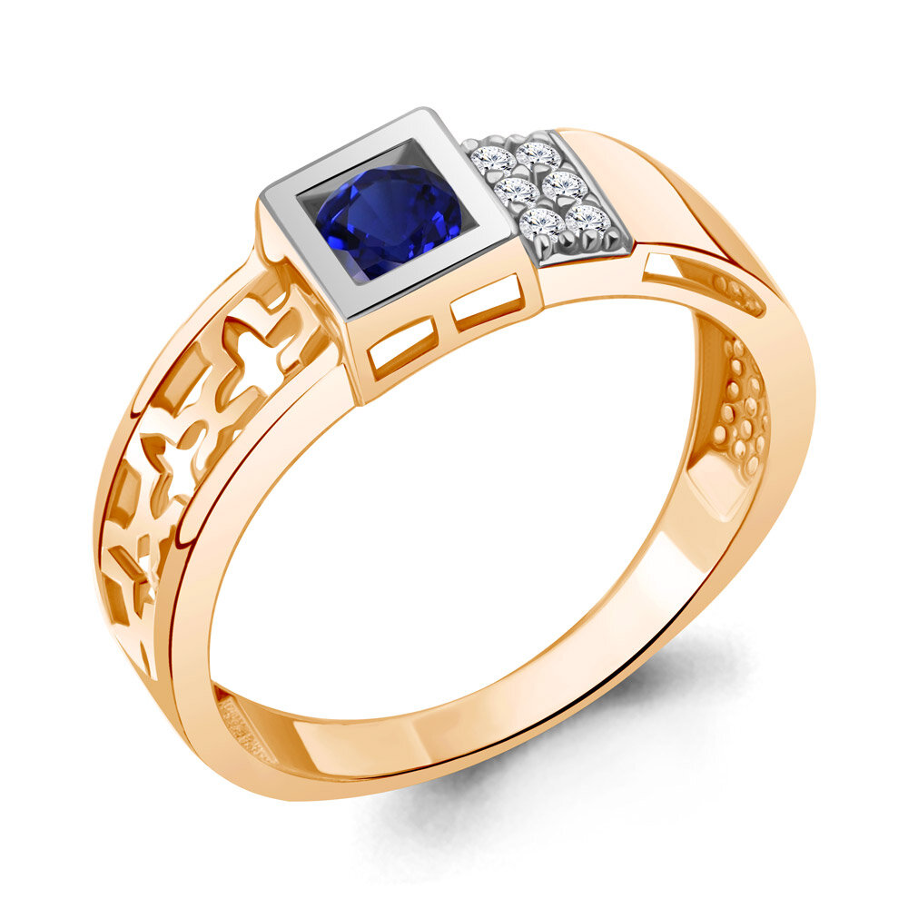 Кольцо, серебро, 925 проба, золочение, фианит