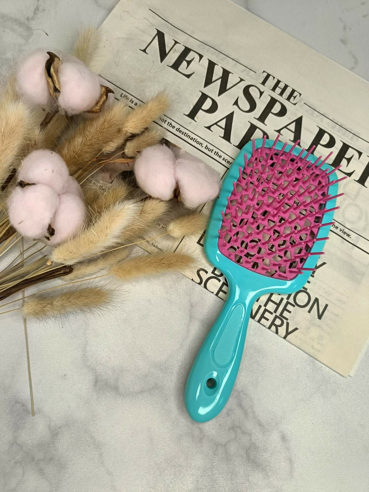 Массажная скелетная расческа для волос Розовая, Мятный корпус