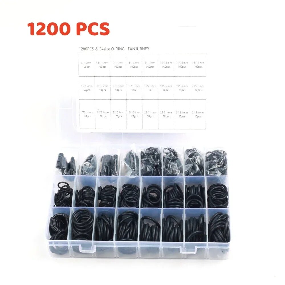 Универсальные автомобильные уплотнительные кольца HNBR, 24 размера, инструменты для ремонта автомобиля, резиновые кольца для компрессора, герметик, автомобильные аксессуары 1200PCS