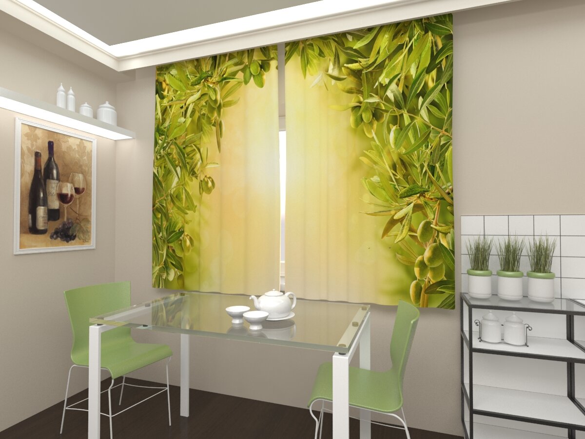 Фотошторы кухонные Арт Паула Арка оливы Габардин В: 170 см Ш: 2*145 = 290 см