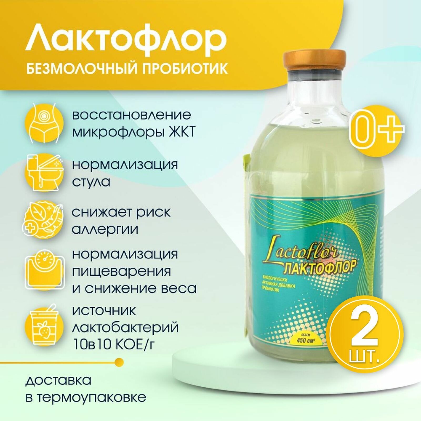 Лактофлор, пробиотики и пребиотики, БАД для ЖКТ и восстановления микрофлоры и защиты слизистой/пробиотики для взрослых и детей/ 2 шт. по 450 мл