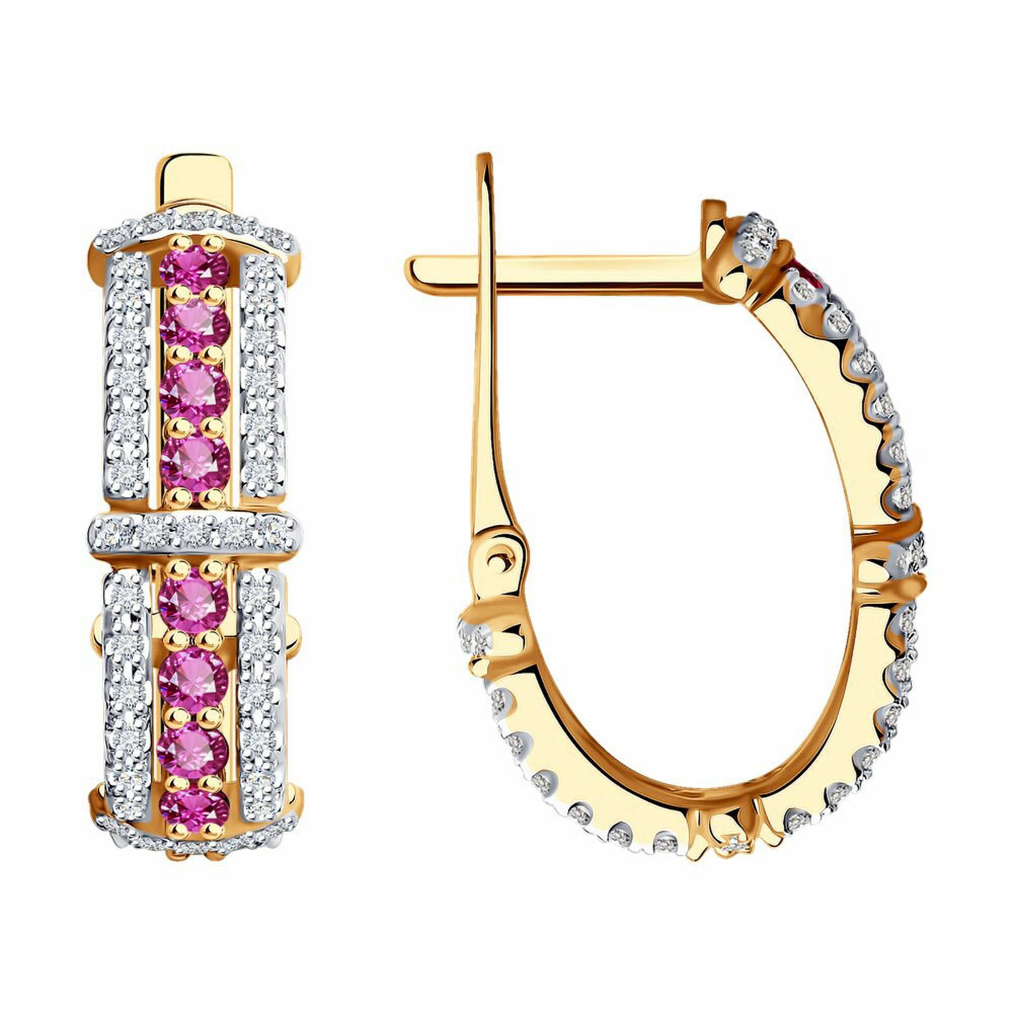 Серьги, красное золото, 585 проба, бриллиант, рубин