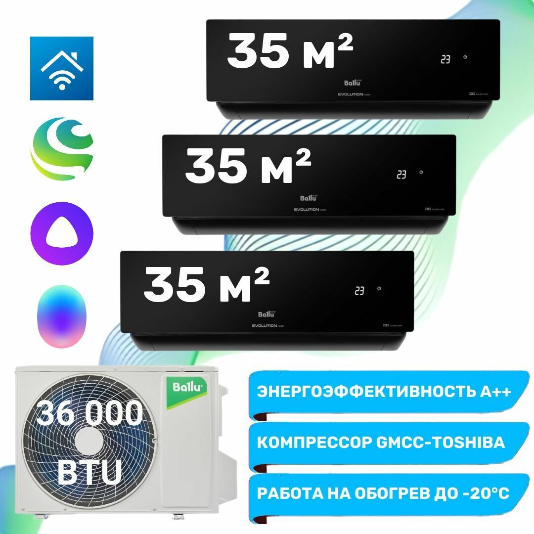 Инверторная мульти сплит-система Ballu Platinum Evolution на 3 комнаты BSUI-FM/in-12+12+12 HN8/EU_BL BA4OI-FM/out-36HN8/EU