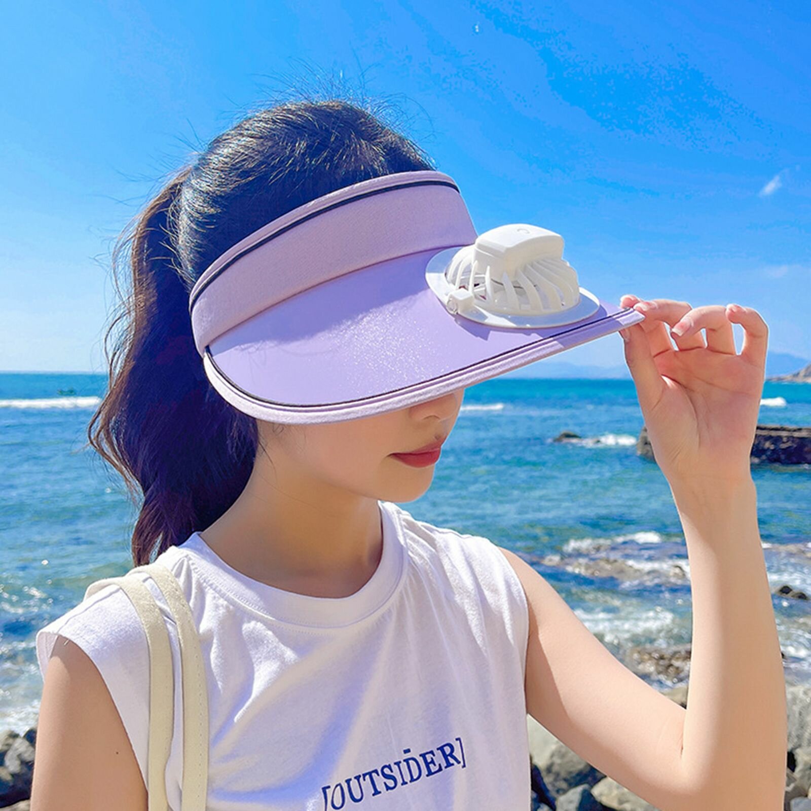 Корейская солнцезащитная шляпа с УФ-защитой и 3-скоростным вентилятором. Пустой верхний регулируемый солнцезащитный козырек. Летняя необходимость.