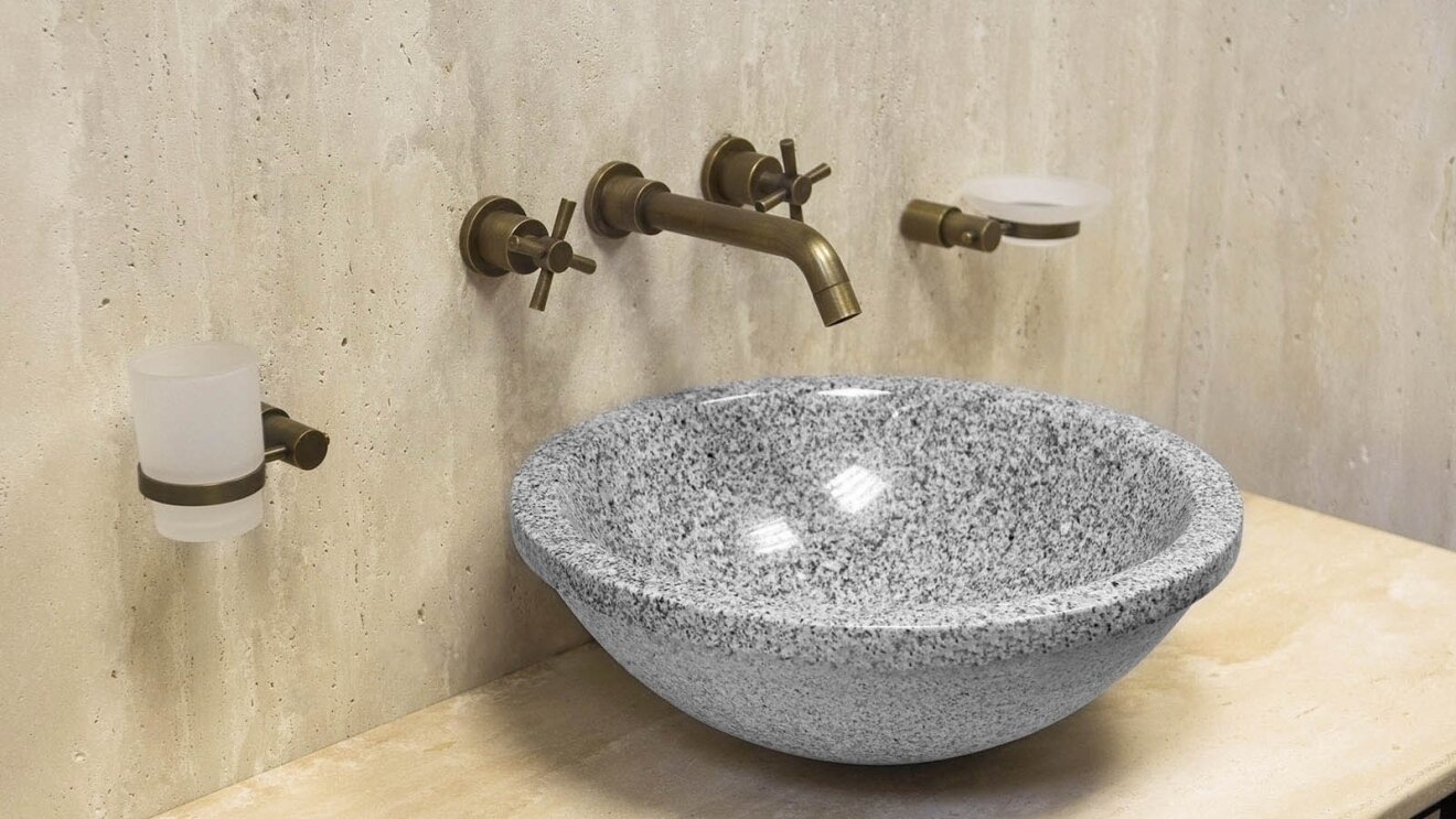 Круглая раковина из белого камня гранита Sfera M4 001006014